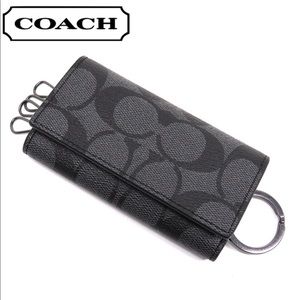 Coach | Accessories | 4 Ring Key Case In Signature Coach Charcoalblack ...